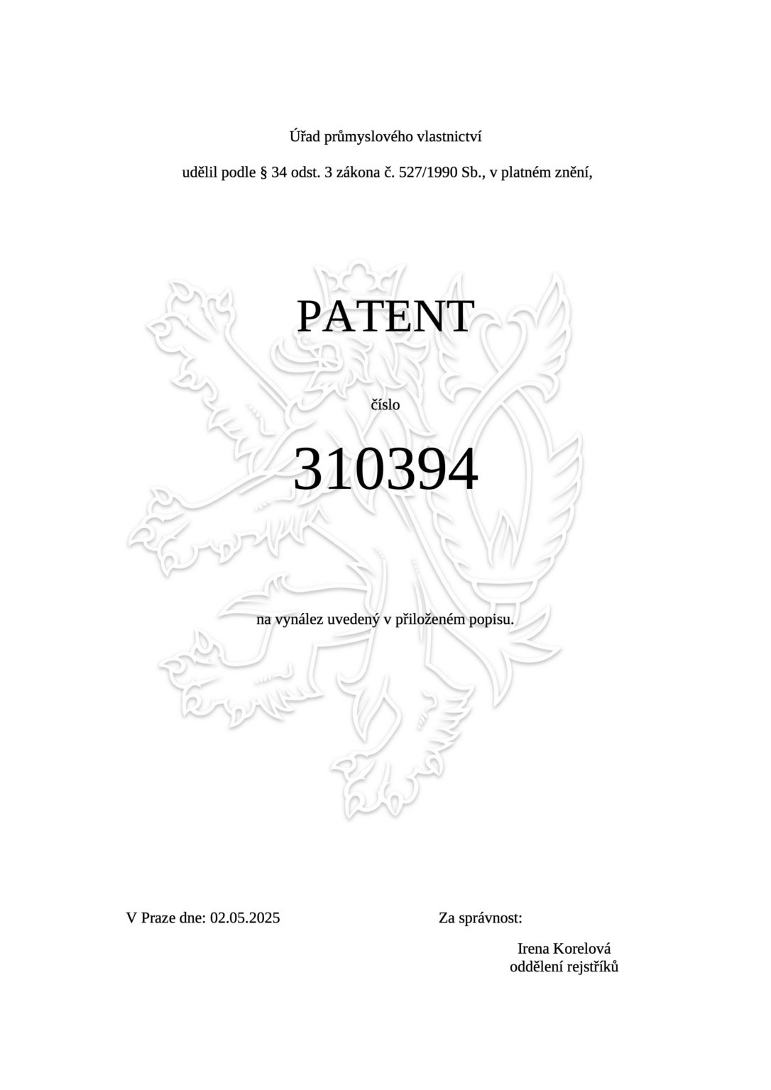 New Czech patent granted – Chobotix